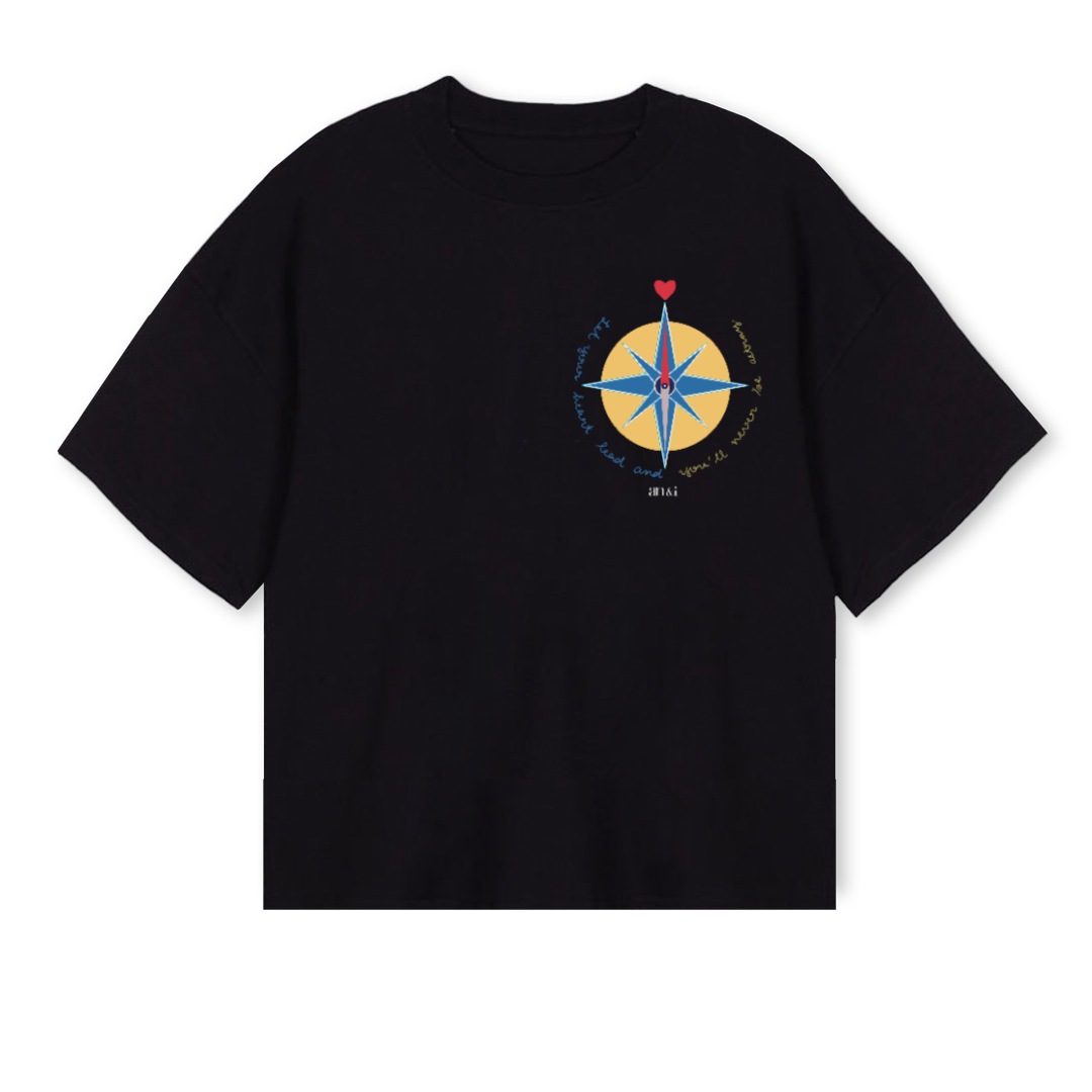 FULL COMPASS Black Oversized Boxy Tee. – WATC STUDIO