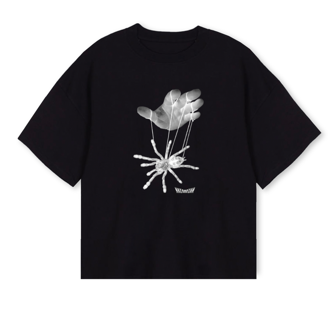 SPIDER PUPPET Black Oversized Boxy Tee. – WATC STUDIO