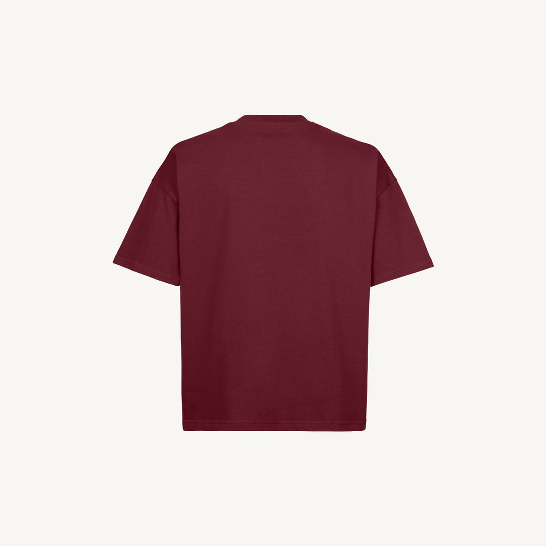 Burgundy Oversized Boxy Tee. – WATC STUDIO