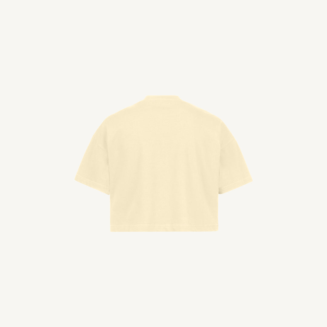 Cream Cropped Oversized Tee. – WATC STUDIO