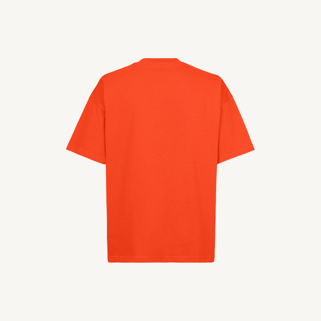 17-1464 TCX Red Orange Oversized Boxy Tee. – WATC STUDIO