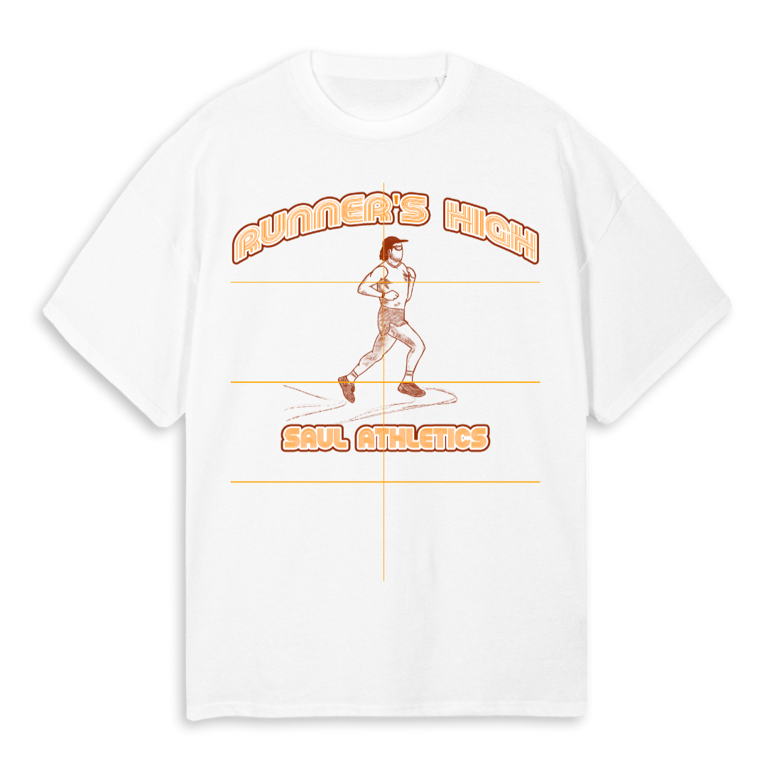 RUNNERS HIGH ORANGE White Oversized Tee. – WATC STUDIO